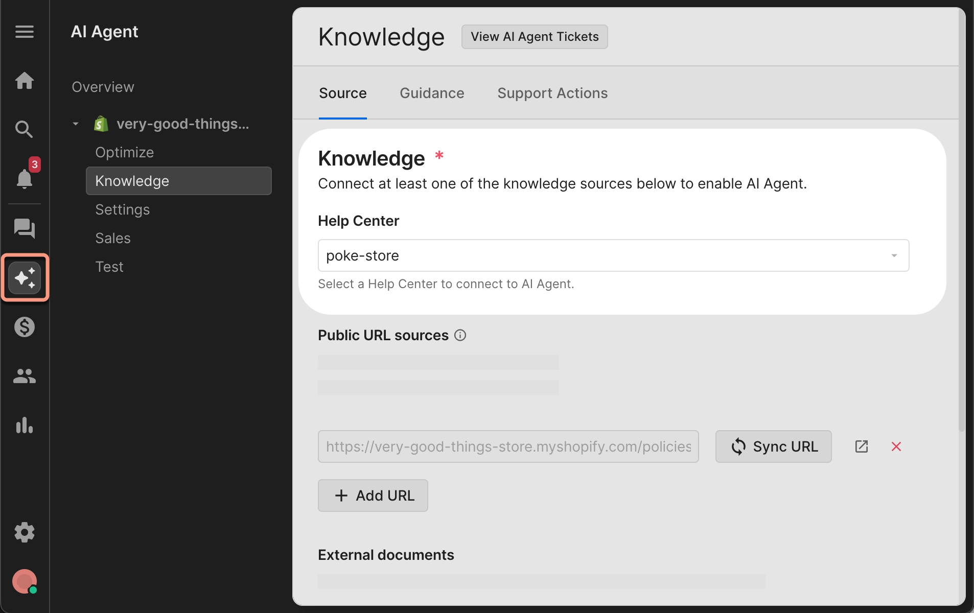 Onboard AI Agent with knowledge sources